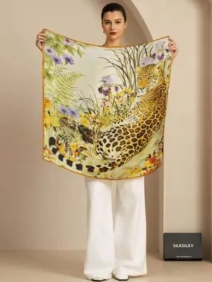SILKSILKY Pure Silk Floral Scarf - Orange