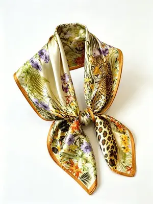 SILKSILKY Pure Silk Floral Square Scarf - Orange