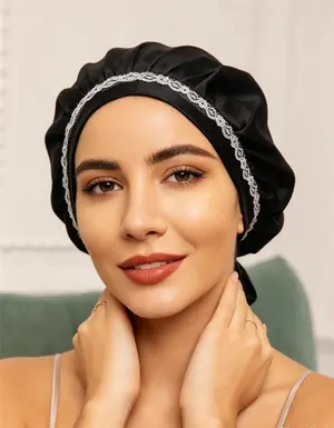 SILKSILKY Pure Silk Lace Trimmed Bonnet With Ribbons - Black