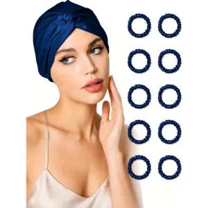 SILKSILKY Pure Mulberry Silk Bonnet And Scrunchie Set - Darkblue