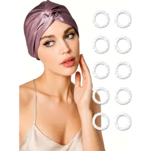SILKSILKY Pure Mulberry Silk Bonnet And Scrunchie Set - Palemauve White