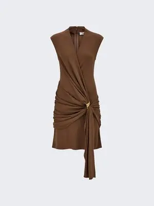 FERRAGAMO Mini Dress With Gathered Waist Clay - Brown