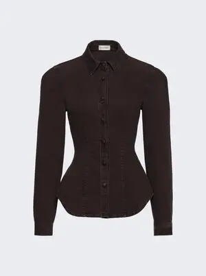 Magda Butrym Peplum Denim Shirt Brown - Blue
