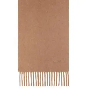 Max Mara Wool Fringed Logo Scarf - Beige