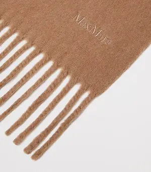 Max Mara Wool Fringed Logo Scarf - Beige