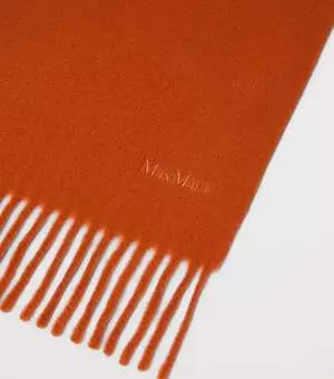 Max Mara Wool Fringed Logo Scarf - Orange