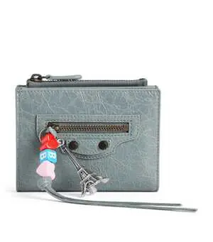 Balenciaga Crinkled Lambskin Le City Bifold Wallet - Blue
