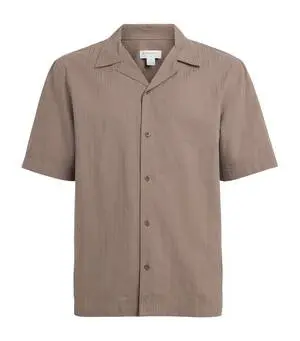 Sunspel Cotton Textured Stripe Shirt - Brown
