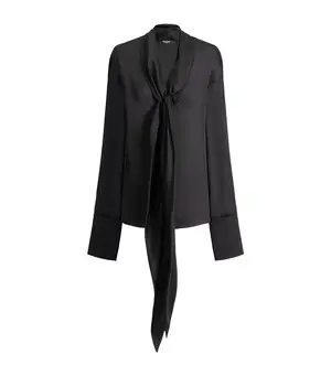 Balmain Silk Tie Collar Shirt - Black