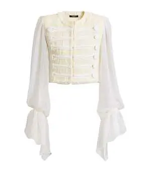 Balmain Tweed And Muslin Cropped Blouse - White