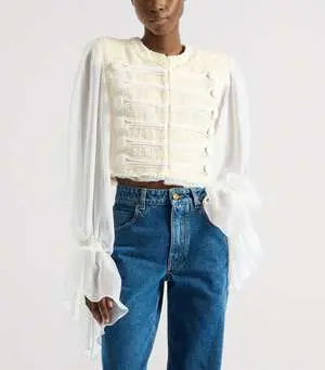 Balmain Tweed And Muslin Cropped Blouse