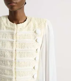 Balmain Tweed And Muslin Cropped Blouse