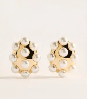 Carolina Herrera Faux Pearl Stud Earrings - Gold