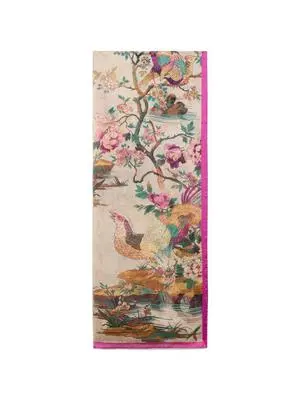 Roberto Cavalli Bird-print Floral-print Scarf - Neutrals