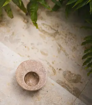 MARCHANTA 01 Mini Dark Travertine Candle Holder