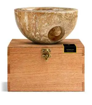MARCHANTA 01 Mini Dark Travertine Candle Holder