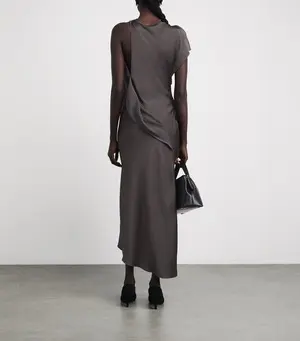 Victoria Beckham Draped Satin Midi Dress - Brown