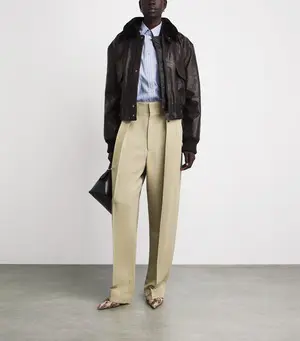 Victoria Beckham Aviator Leather Jacket With Shearling Collar