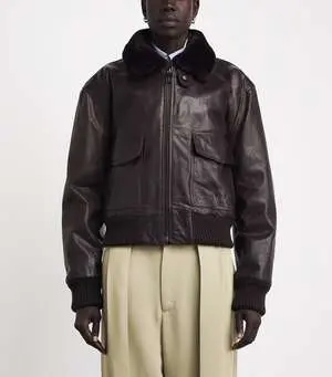 Victoria Beckham Aviator Leather Jacket With Shearling Collar