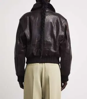 Victoria Beckham Aviator Leather Jacket With Shearling Collar