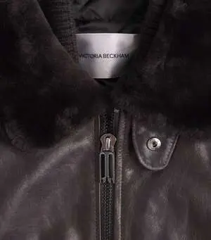 Victoria Beckham Aviator Leather Jacket With Shearling Collar