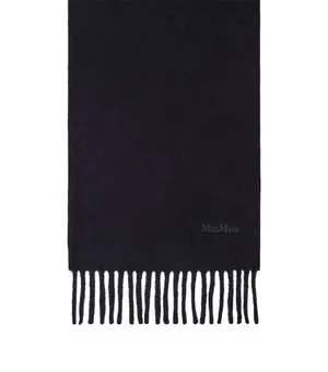 Max Mara Wool Fringed Logo Scarf Navy