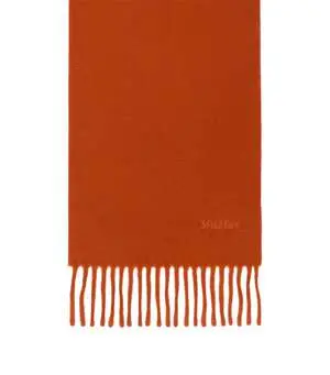Max Mara Wool Fringed Logo Scarf Orange