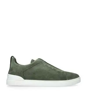 Zegna Suede Triple Stitch Sneakers - Green