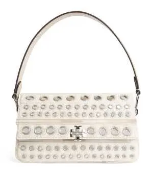 Tory Burch Small Embellished Charlie Shoulder Bag - Ivory