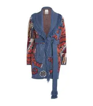 HAYLEY MENZIES Merino Wool Tibetan Tiger Jacquard Cardigan - Navy