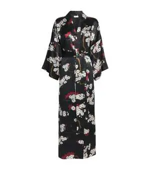 Olivia Von Halle Silk Floral Queenie Night Robe - Black