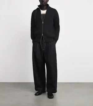 MAISON MARGIELA Wool-blend Ribbed Zip-up Sweater - Black