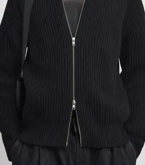 MAISON MARGIELA Wool-blend Ribbed Zip-up Sweater - Black