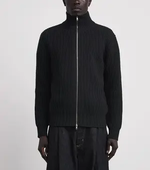 MAISON MARGIELA Wool-blend Ribbed Zip-up Sweater - Black