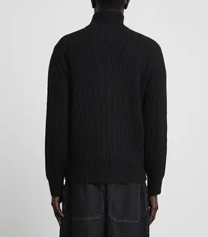 MAISON MARGIELA Wool-blend Ribbed Zip-up Sweater - Black