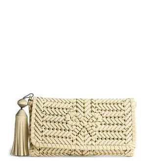 ANYA HINDMARCH Leather Woven Clutch Bag With Tassel - Yellow