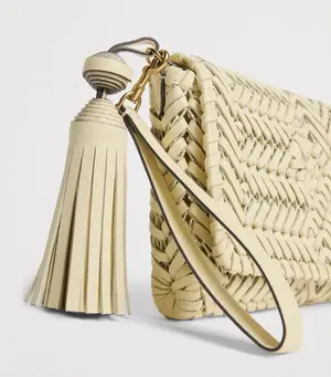 ANYA HINDMARCH Leather Woven Clutch Bag With Tassel - Yellow