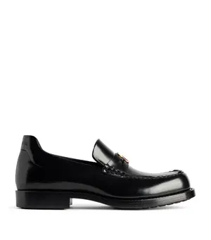 Balenciaga Leather Loafers With Gold Tone B Detail