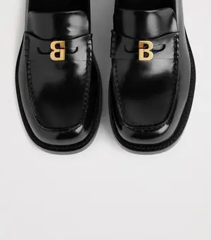 Balenciaga Leather Loafers With Gold Tone B Detail