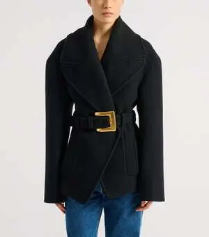 Balmain Virgin Wool Belted Pea Coat