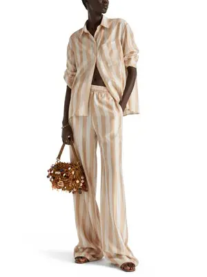 Fendi Silk Pequin Stripe Trousers