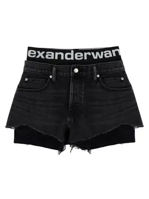 Alexander Wang Shorts In Denim Con Logo - Charcoal