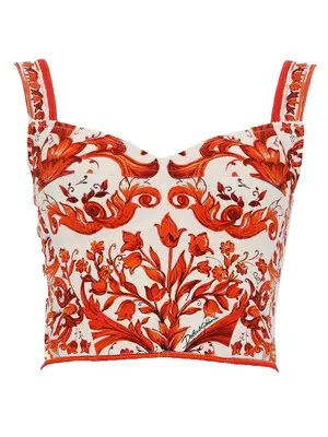 Dolce & Gabbana Charmeuse Bustier Top With Majolica Print - Orange