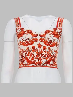 Dolce & Gabbana Charmeuse Bustier Top With Majolica Print - Orange
