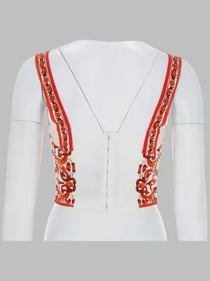 Dolce & Gabbana Charmeuse Bustier Top With Majolica Print - Orange