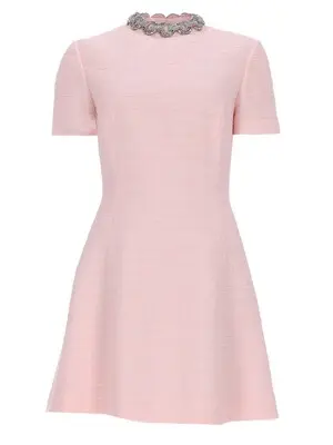 Valentino Garavani Abito Corto In Crinkle Cotton Tweed - Pink