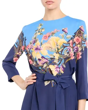 Etro Placed Floral Tie Waist Mini Dress
