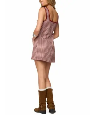 EDIKTED Clarren Lacey Gingham Mini Dress