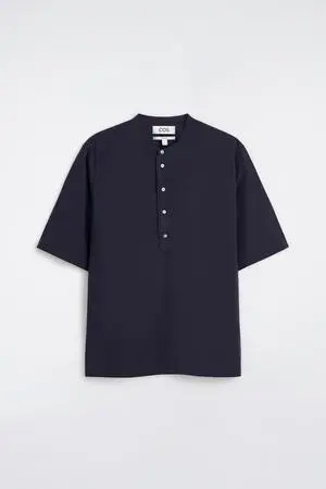 Cos Cotton Henley Shirt - Navy