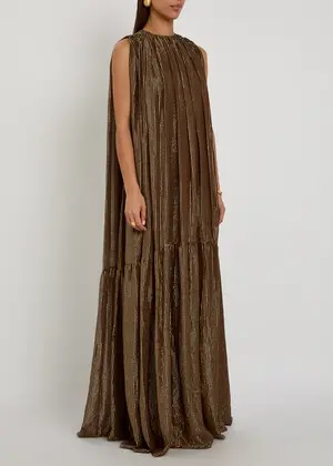 PETAR PETROV Draped Striped Silk-blend Chiffon Gown